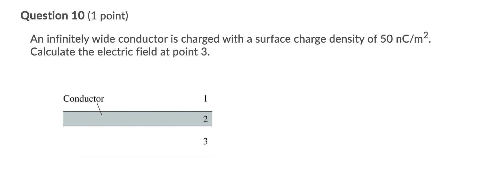 Solved Question 10 (1 point) An infinitely wide conductor is | Chegg.com