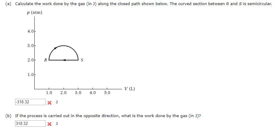 Solved (a) Calculate the work done by the gas (in )) along | Chegg.com
