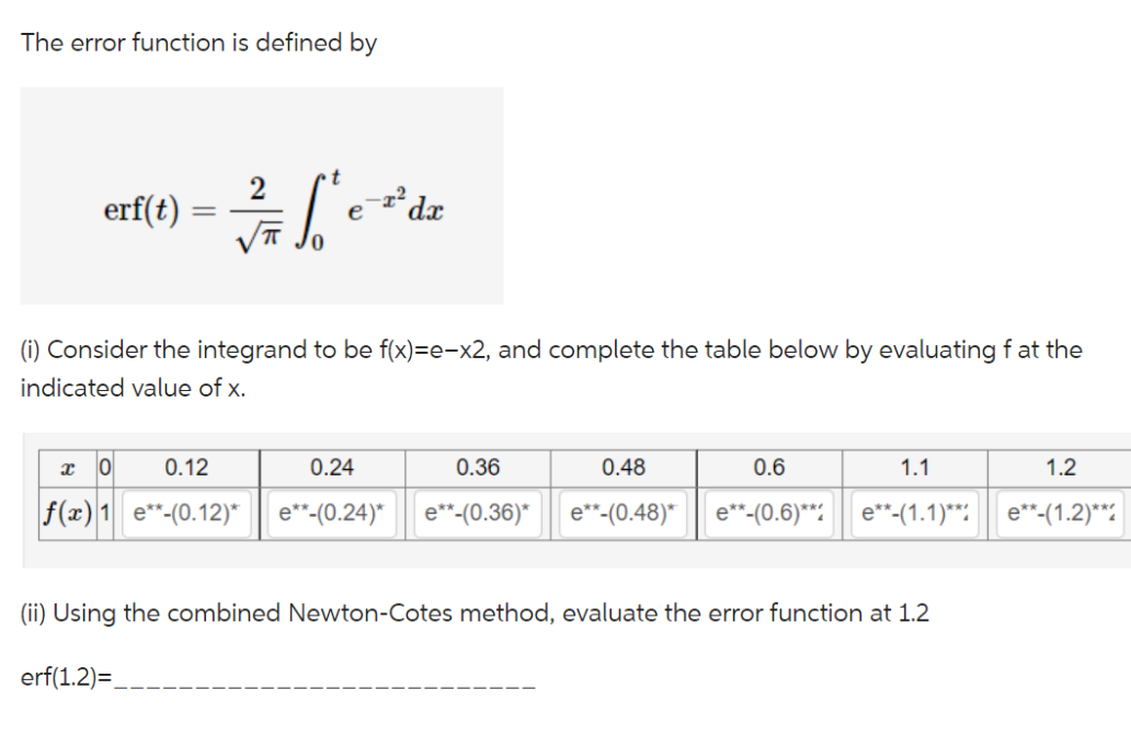 Solved The error function is defined by t 2 erf(t) -1² e dx | Chegg.com
