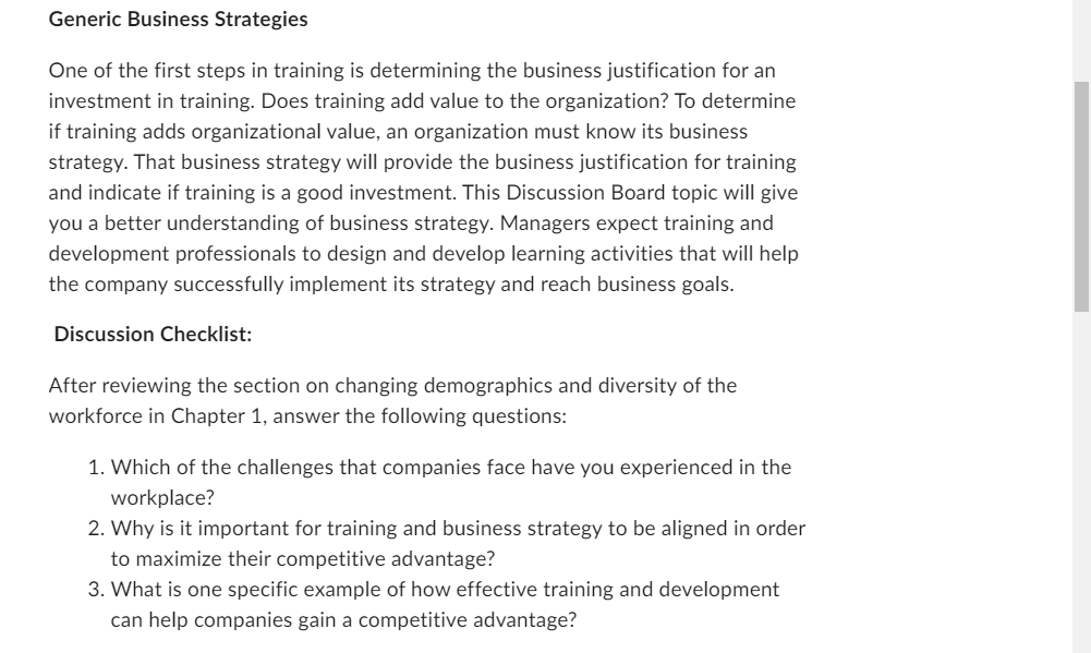 Solved Generic Business Strategies One of the first steps in | Chegg.com