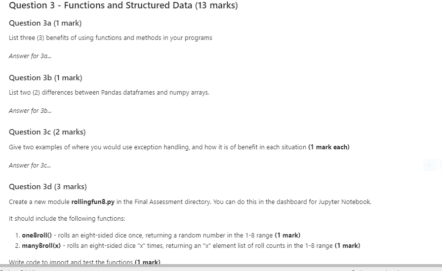 Solved Question 3 - Functions and Structured Data (13 marks) | Chegg.com