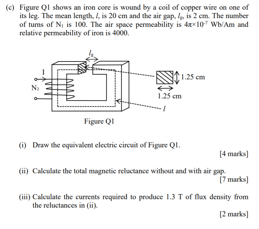 Solved (c) Figure Q1 shows an iron core is wound by a coil | Chegg.com
