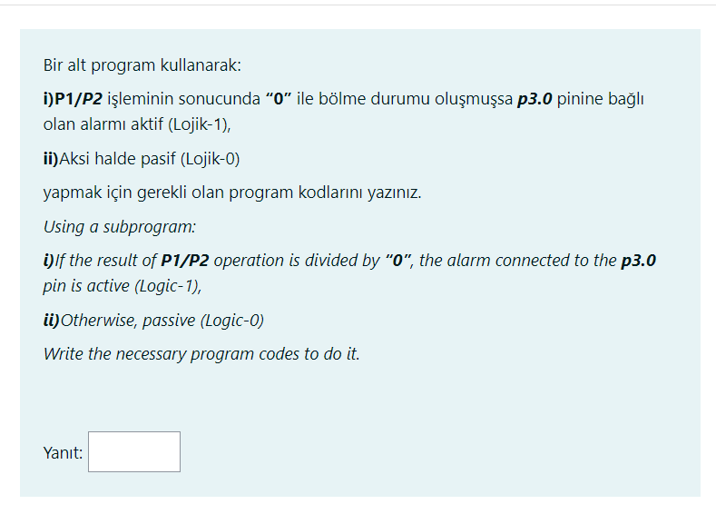 Bir alt program kullanarak: i)P1/P2 işleminin | Chegg.com