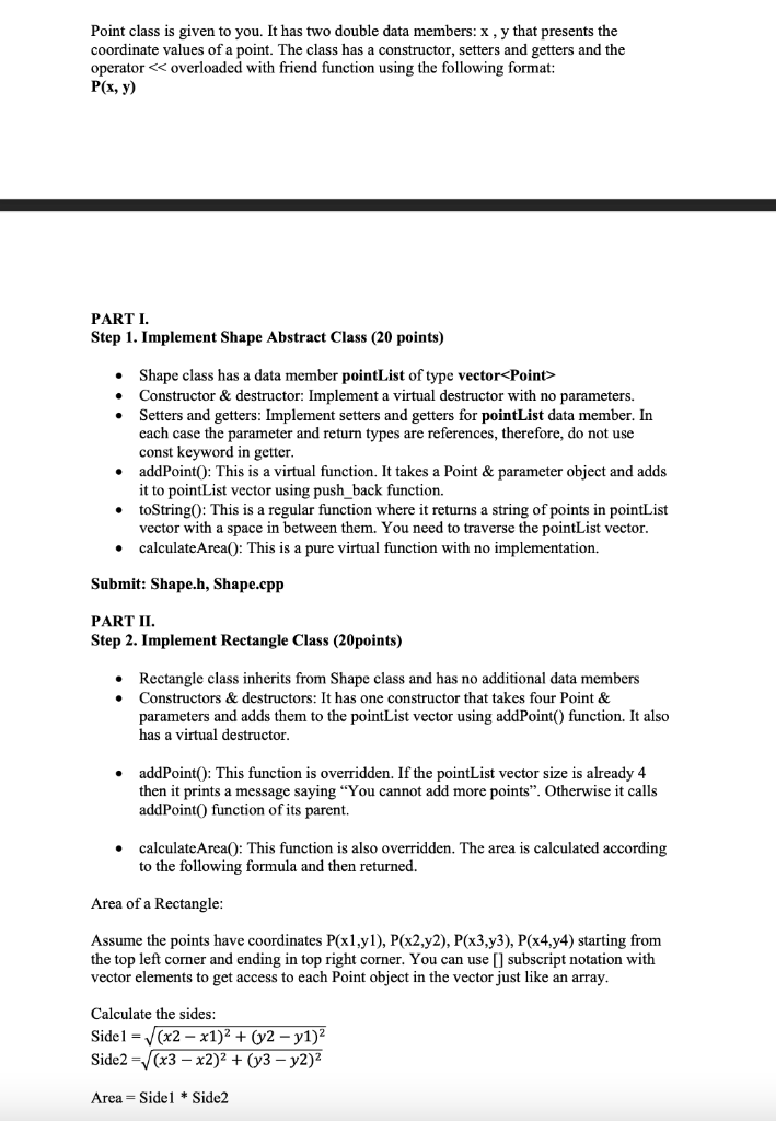 Solved Point class is given to you. It has two double data | Chegg.com