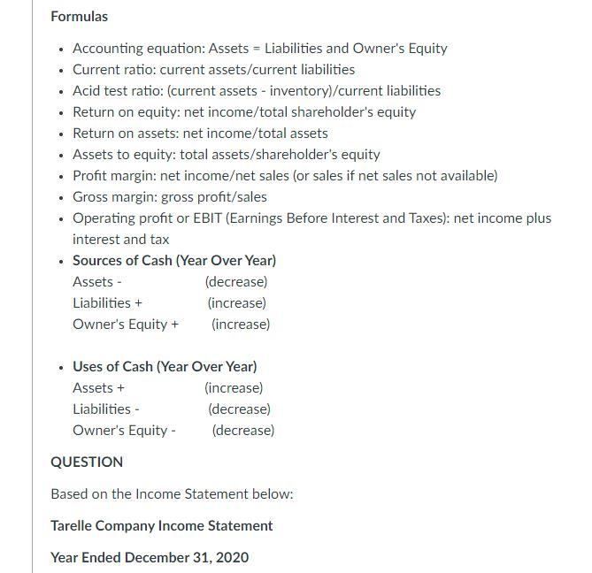Solved Formulas . • Accounting equation: Assets = | Chegg.com