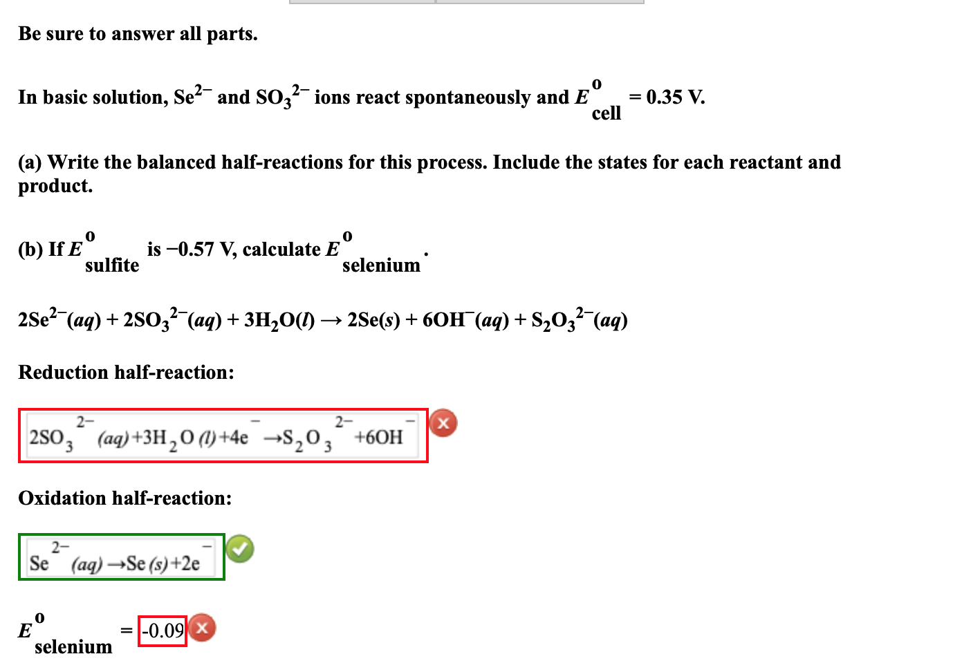 Solved Be sure to answer all parts. In basic solution, Se2- | Chegg.com