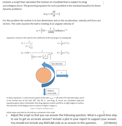 contains a script that calculates the motion of a | Chegg.com