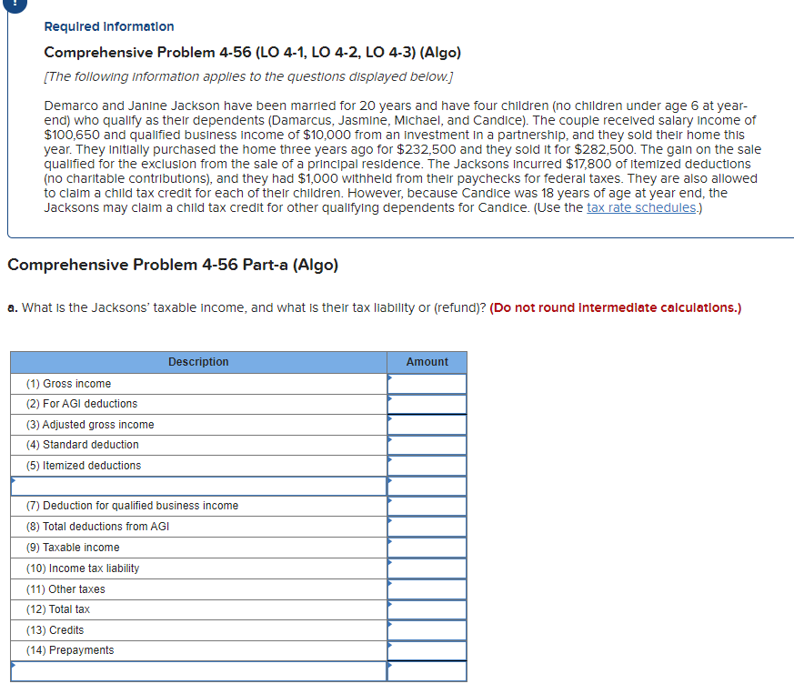 Solved Required information Comprehensive Problem 4-56 (LO | Chegg.com