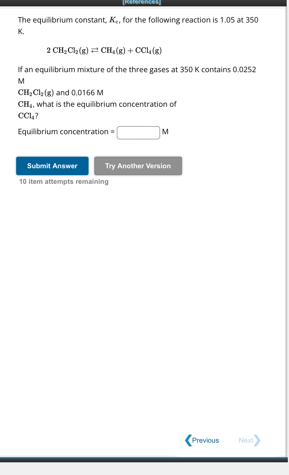 Solved The equilibrium constant, Kc, for the following | Chegg.com