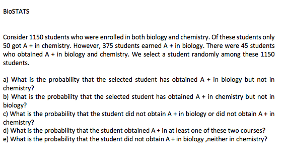 Solved BioSTATS Consider 1150 students who were enrolled in | Chegg.com