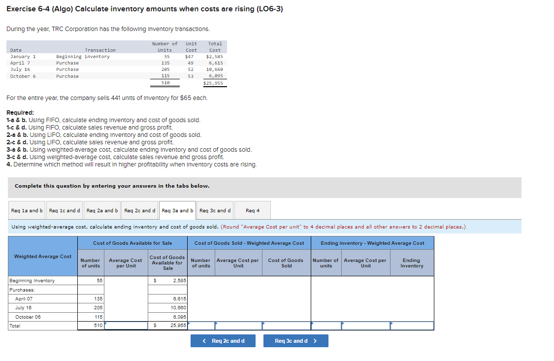 Solved Exercise 6-4 (Algo) Calculate inventory amounts when | Chegg.com