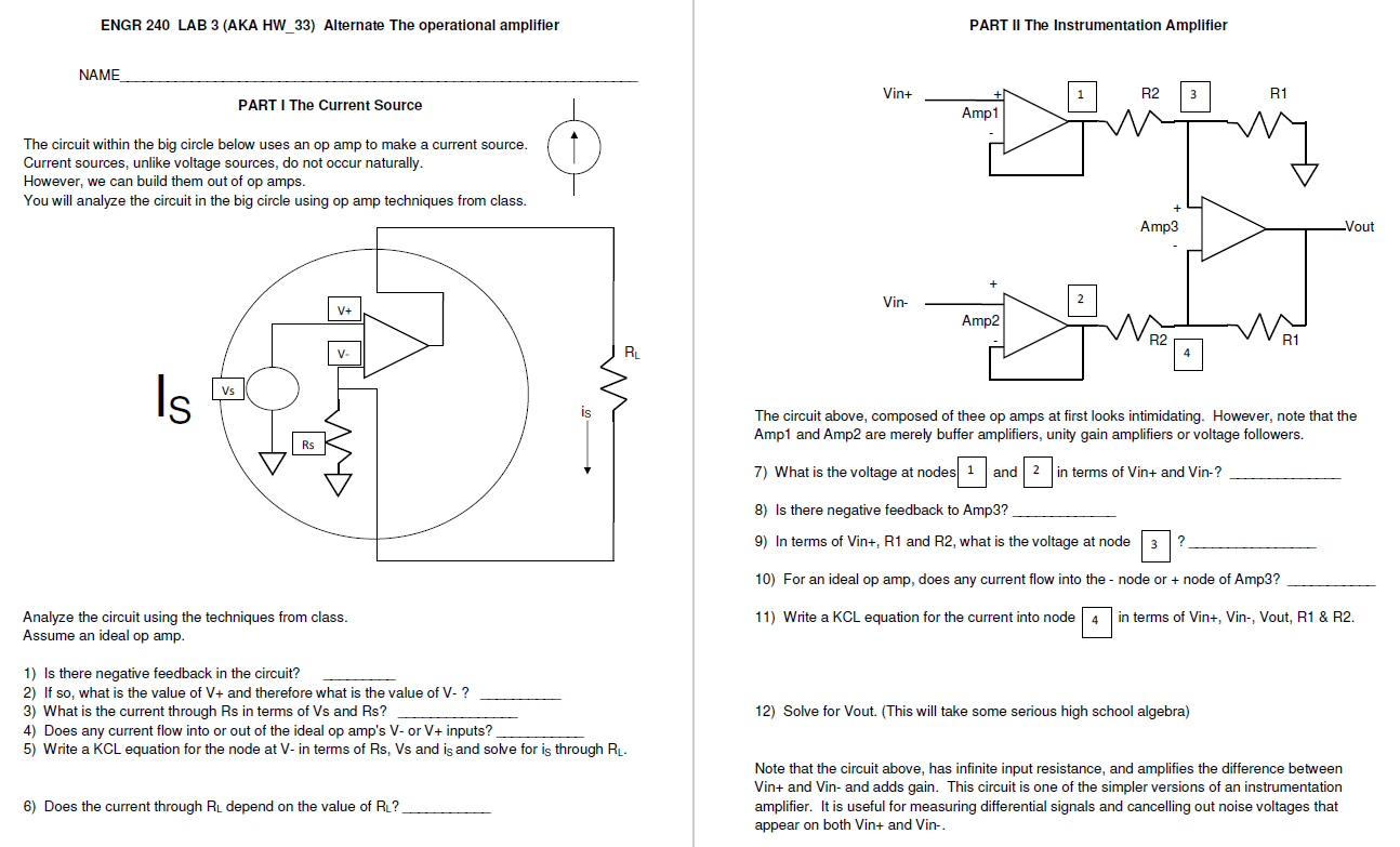 Solved ENGR 240 LAB3 (AKA HW_33) Alternate The operational | Chegg.com