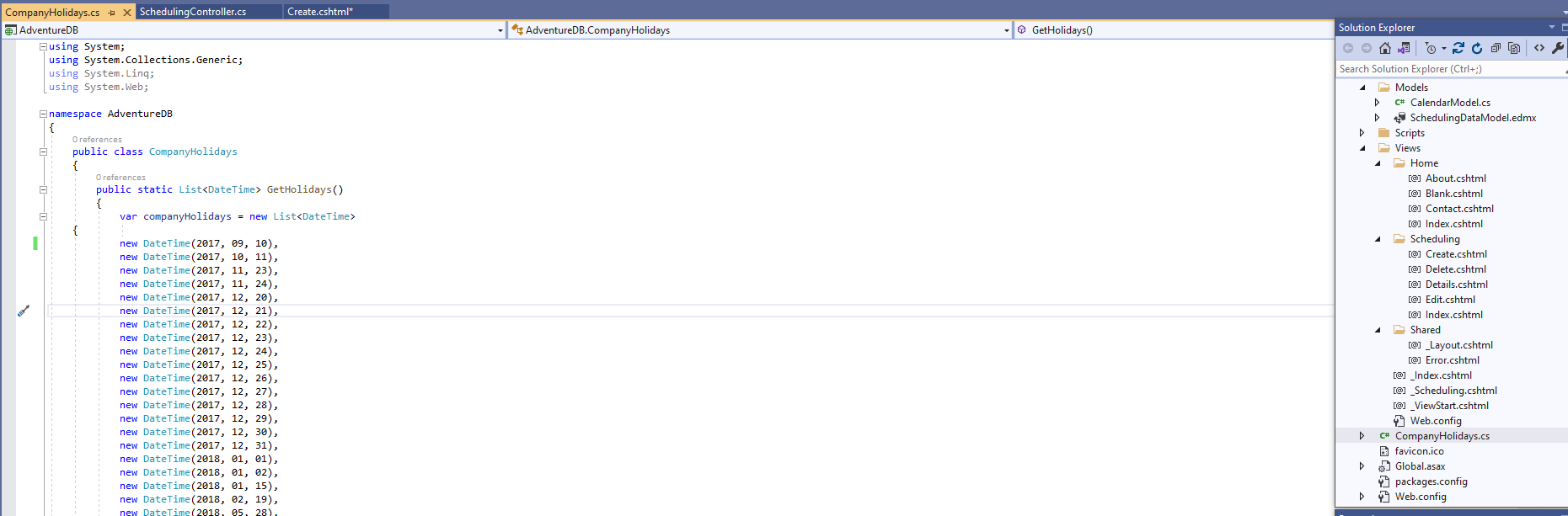 Solved ASP.NET MVC C# VS 2019I have a list of holidays in | Chegg.com