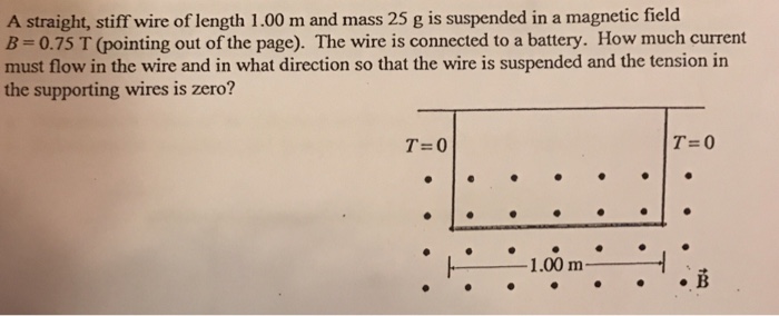 Solved A Straight, stiff wire of length 1.00 m and mass 25 g | Chegg.com