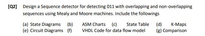 Solved [Q2] Design a Sequence detector for detecting 011 | Chegg.com