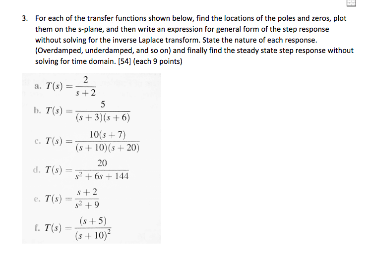 Solved 3. For each of the transfer functions shown below, | Chegg.com