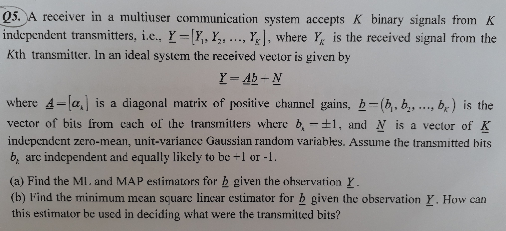 Solved QS. A receiver in a multiuser communication system | Chegg.com