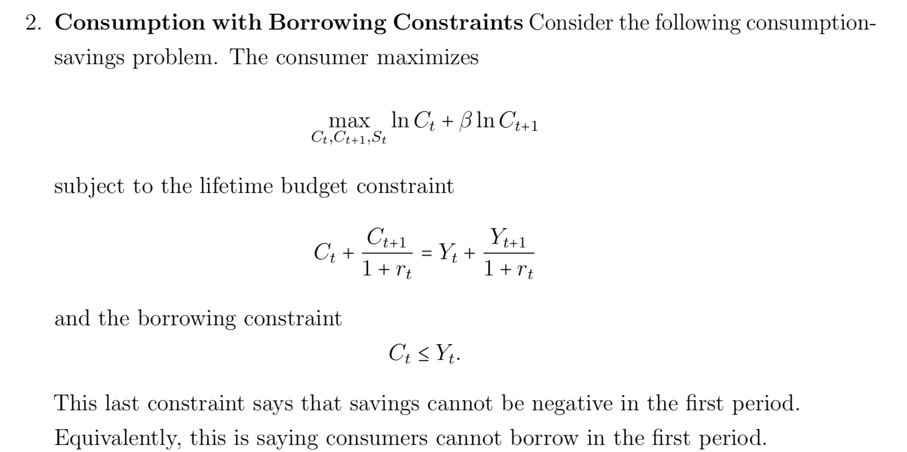 Solved 2. Consumption with Borrowing Constraints Consider | Chegg.com