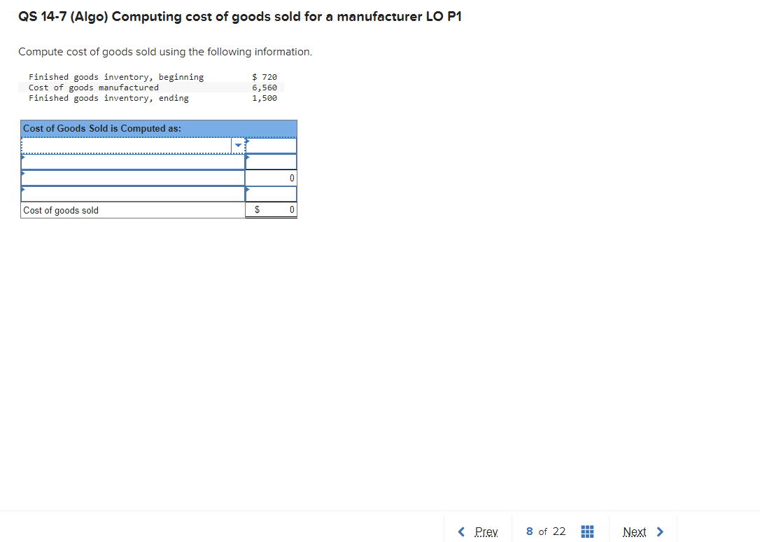 Solved QS 14-7 (Algo) Computing cost of goods sold for a | Chegg.com