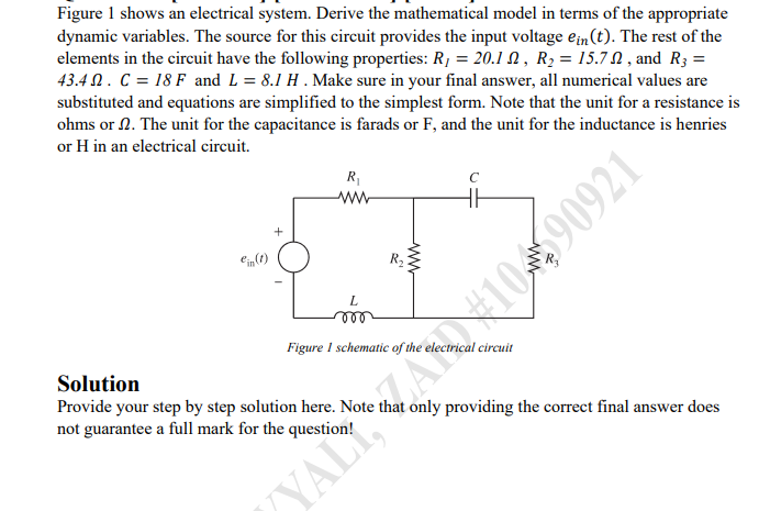 Solved Figure 1 shows an electrical system. Derive the | Chegg.com