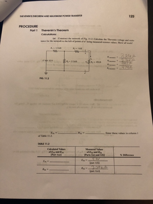Solved 125 THEVENIN'S THEOREM AND MAXIMUM POWER TRANSFER | Chegg.com