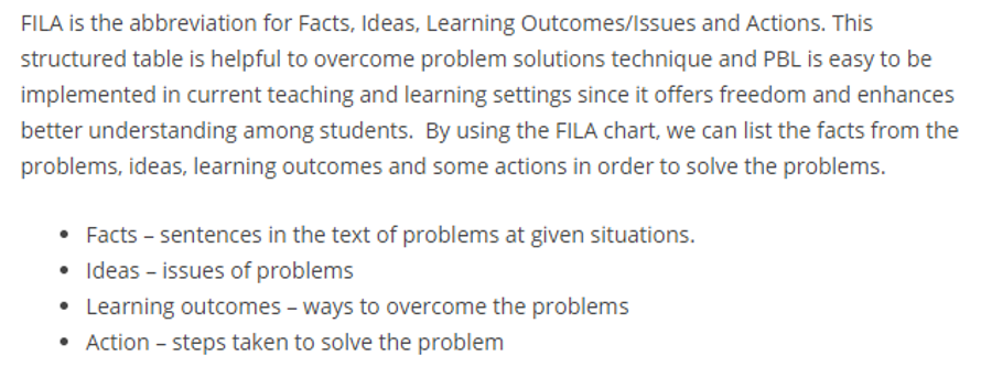 FILA is the abbreviation for Facts, Ideas, Learning | Chegg.com