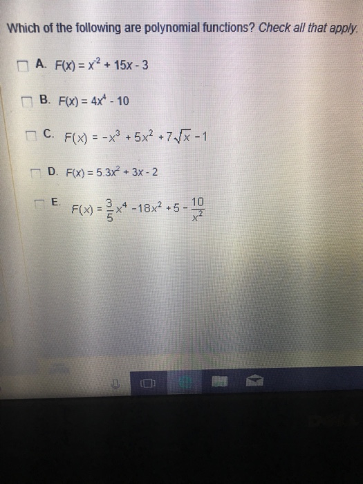 Solved Which of the following are polynomial functions? | Chegg.com