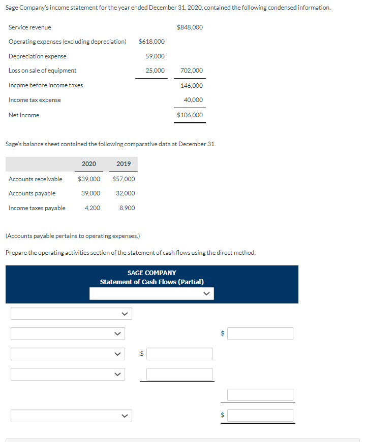 Solved Sage Company's income statement for the year ended | Chegg.com