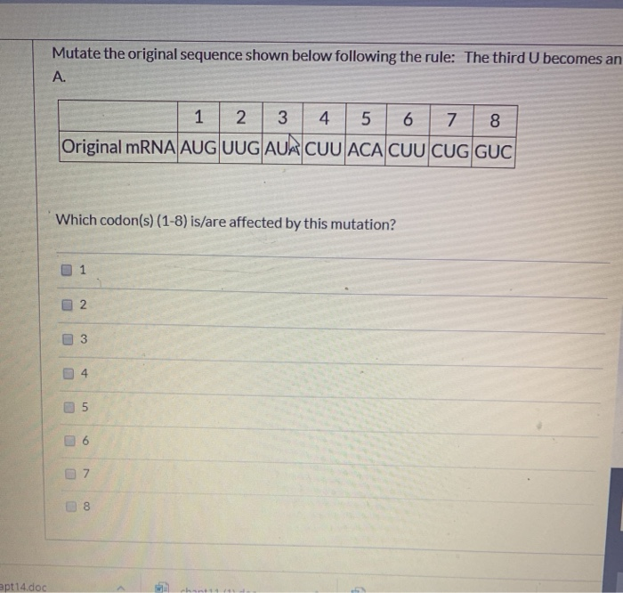 Solved Mutate the original sequence shown below following | Chegg.com