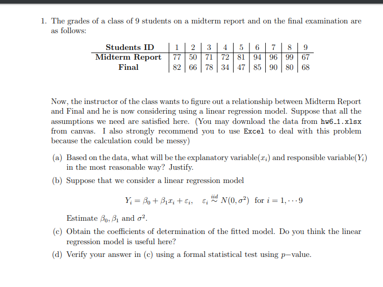 1. The grades of a class of 9 students on a midterm | Chegg.com