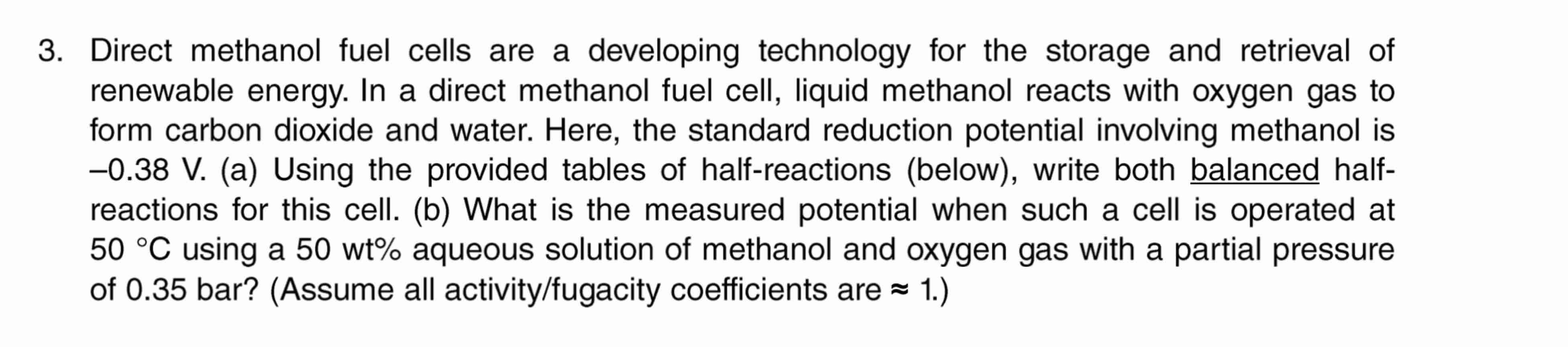 Solved 3. ﻿Direct methanol fuel cells are a developing | Chegg.com