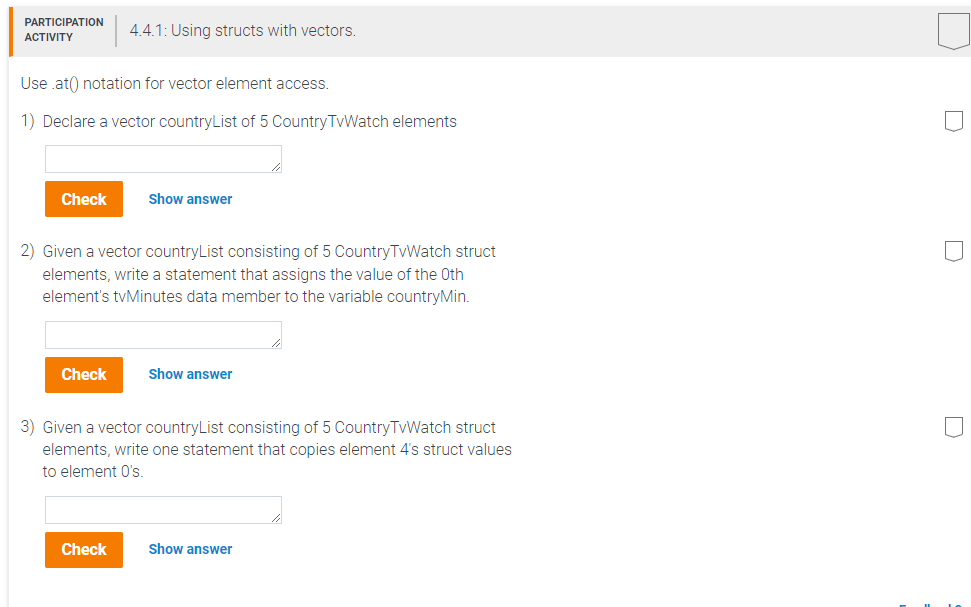 Solved Use .at 0 notation for vector element access. 1) | Chegg.com