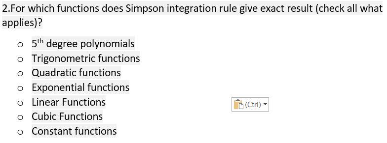 Solved 2.For which functions does Simpson integration rule | Chegg.com
