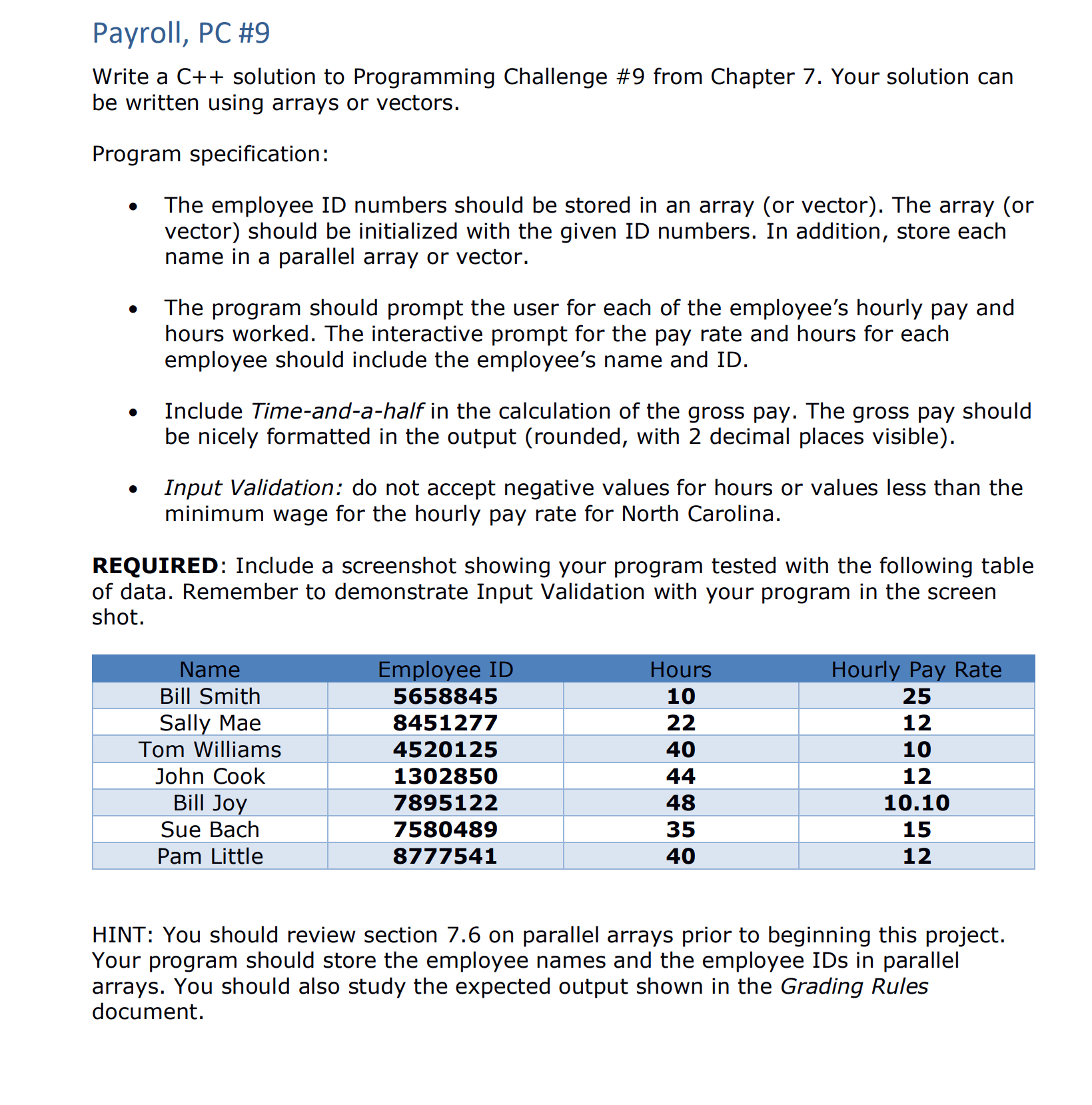 Solved Payroll, PC \#9 Write a C++ solution to Programming | Chegg.com