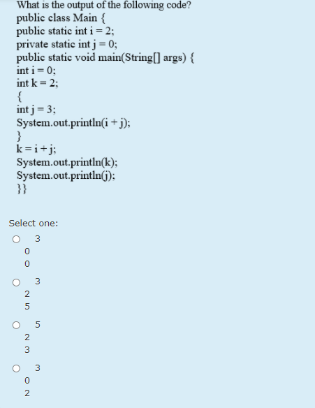 Solved What is the output of the following code? public | Chegg.com
