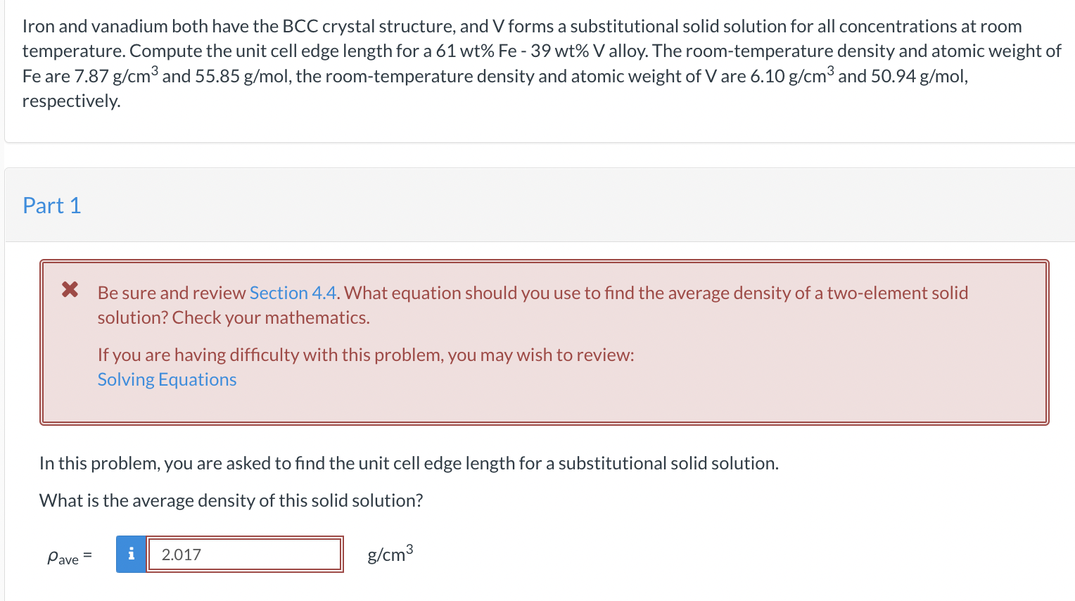 Solved Iron and vanadium both have the BCC crystal | Chegg.com