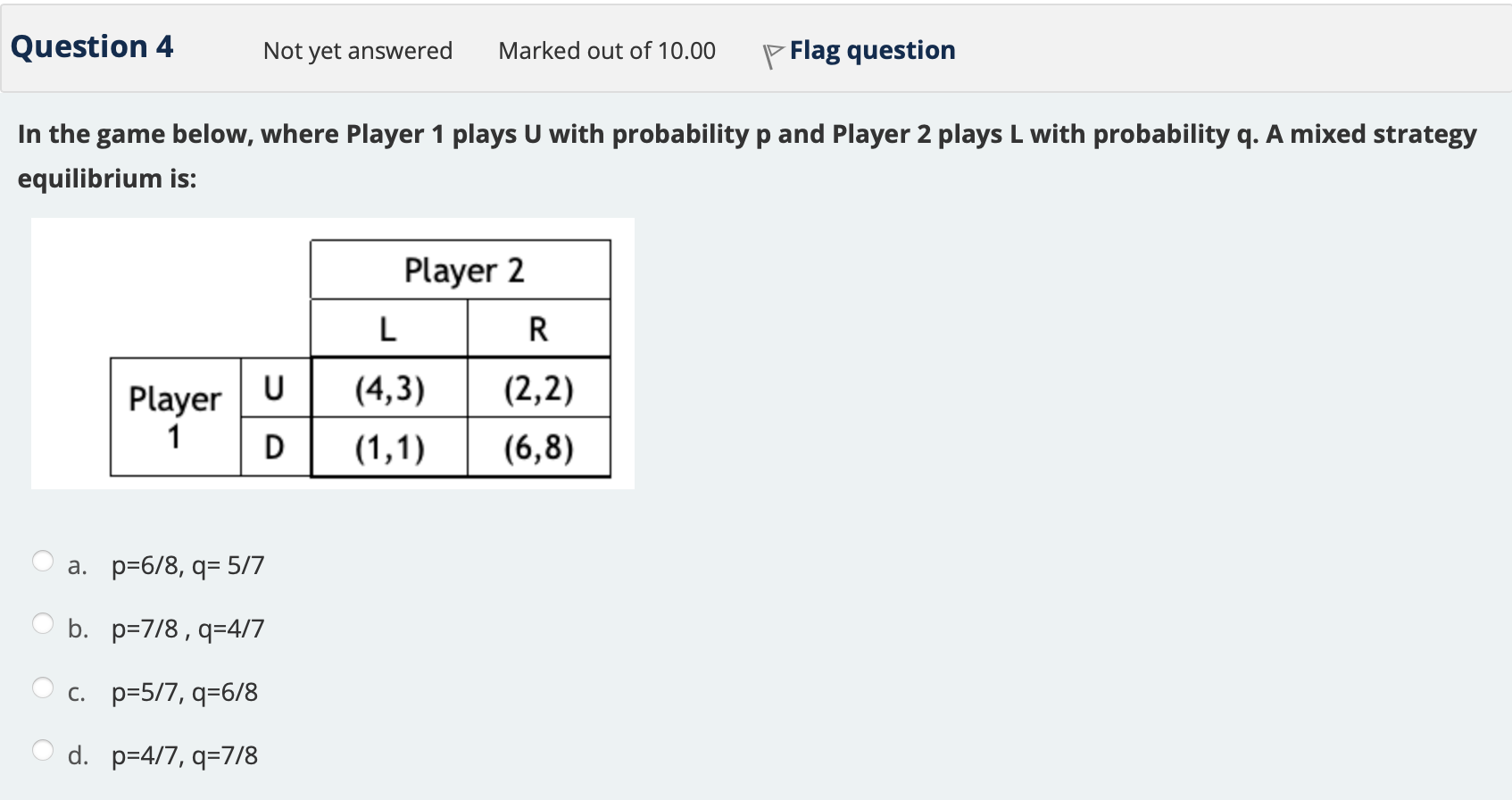 Solved In the game below, where Player 1 plays U with | Chegg.com