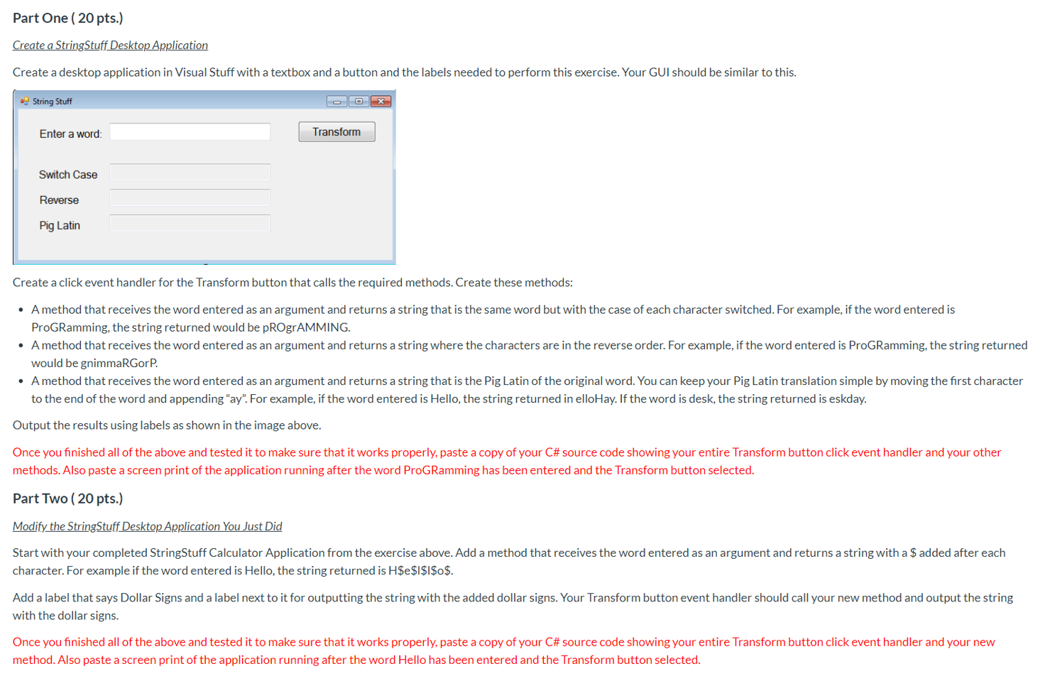 Solved Part One (20 pts.) Create a StringStuff Desktop | Chegg.com