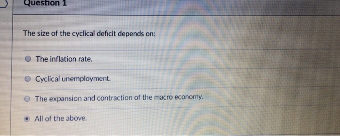 Solved The size of the cyclical deficit depends on: The | Chegg.com