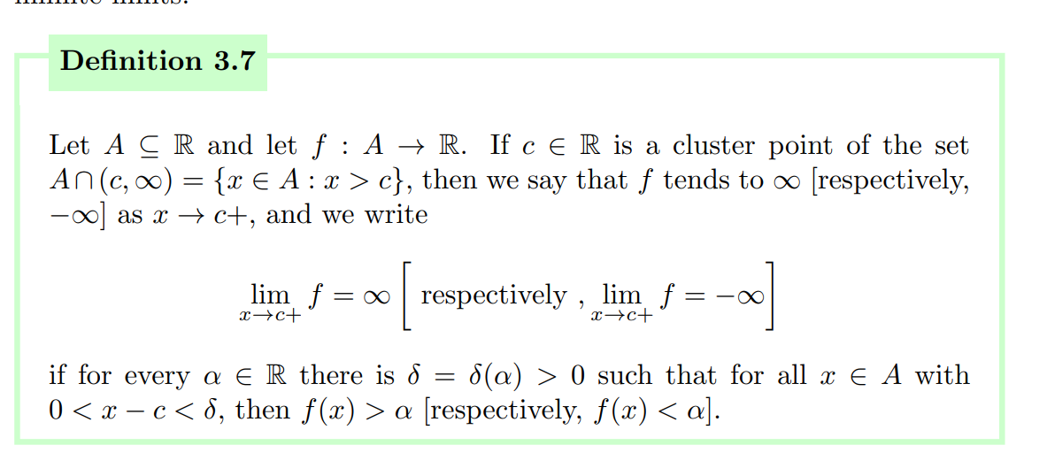 Solved Definition 3.7 Let A CR and let f : A + R. If c E R | Chegg.com
