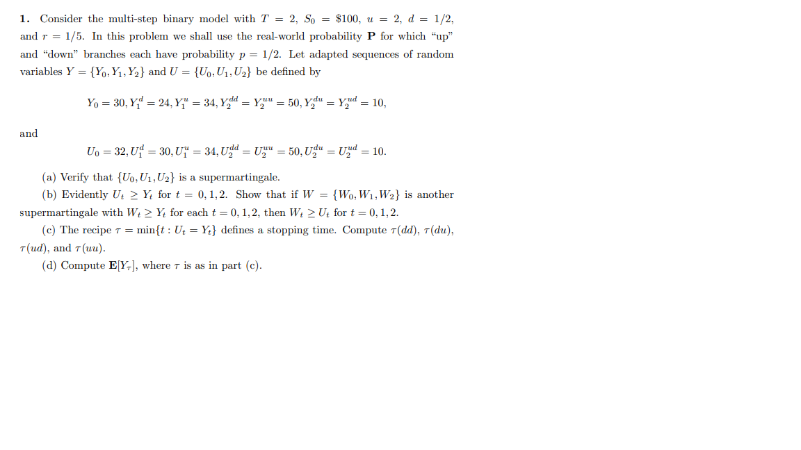 1. Consider the multi-step binary model with T = 2, | Chegg.com
