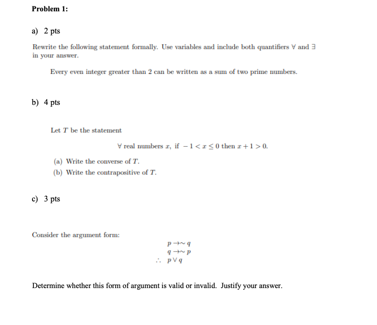 Solved Problem 1a 2ptsrewrite The Following Statement 