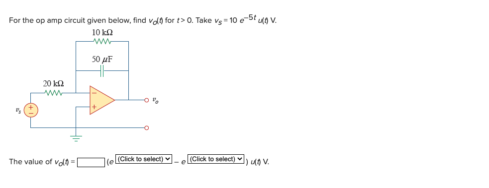 Solved For the op amp circuit given below, find vO(t) for | Chegg.com