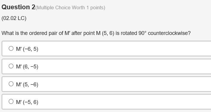Solved Question 2 Multiple Choice Worth 1 points) (02.02 LC) | Chegg.com