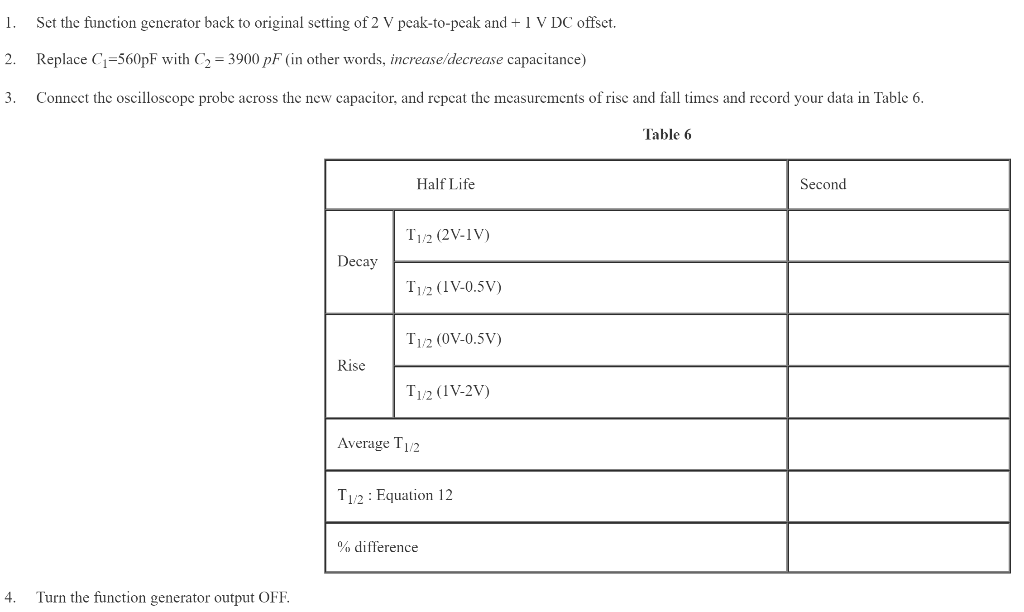 1. Set the function generator output now to 4 V | Chegg.com
