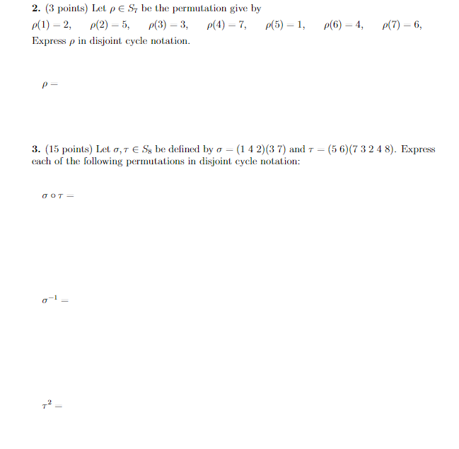Solved 2. (3 points) Let pe Sy be the permutation give by | Chegg.com