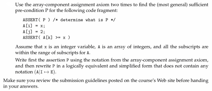 Use the array-component assignment axiom two times to | Chegg.com