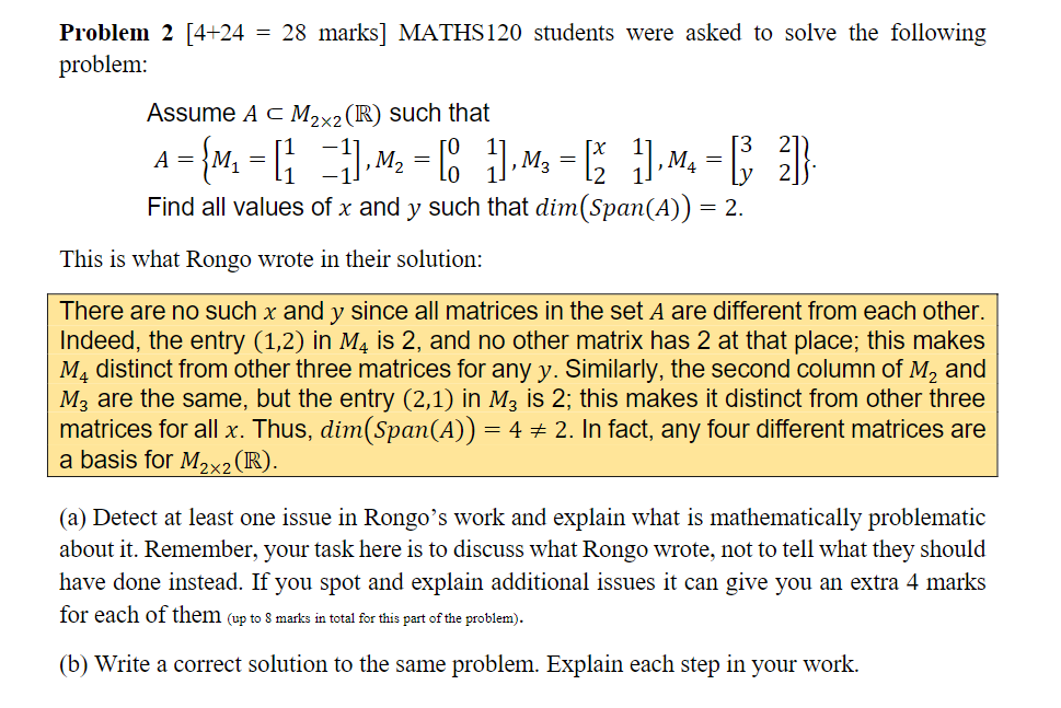 Solved Problem 2 [4+24 = 28 marks] MATHS 120 students were | Chegg.com