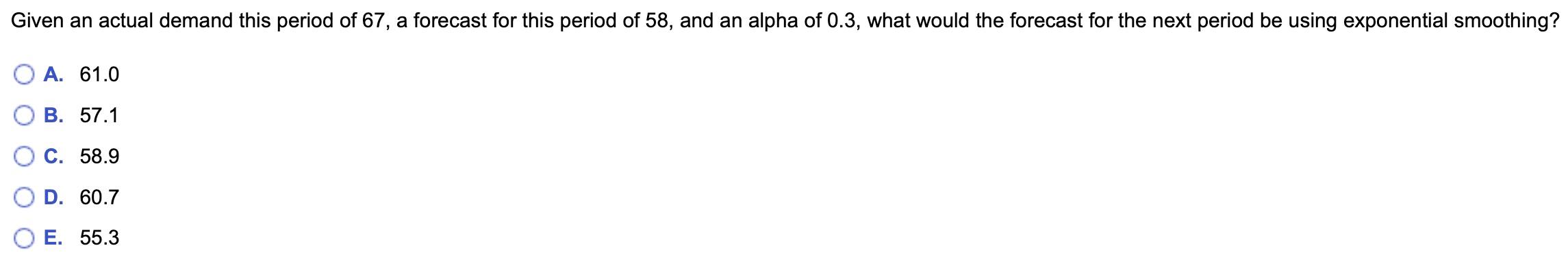 Solved Given an actual demand this period of 67 , a forecast | Chegg.com