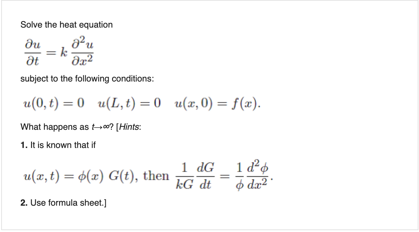 Solved Solve the heat equation a²u ди at = ax2 subject to | Chegg.com